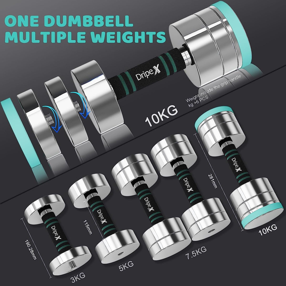 Dripex Steel Adjustable Dumbbells Set 2.5kg 5kg 7.5kg 10kg 15kg 25kg D – Dripex-UK